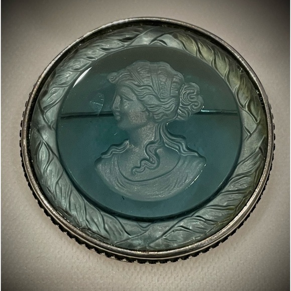 Jewelry | Crystal Cameo Lapel Pin In Transparent Bluegreen Color 39mm Size New | Poshmark